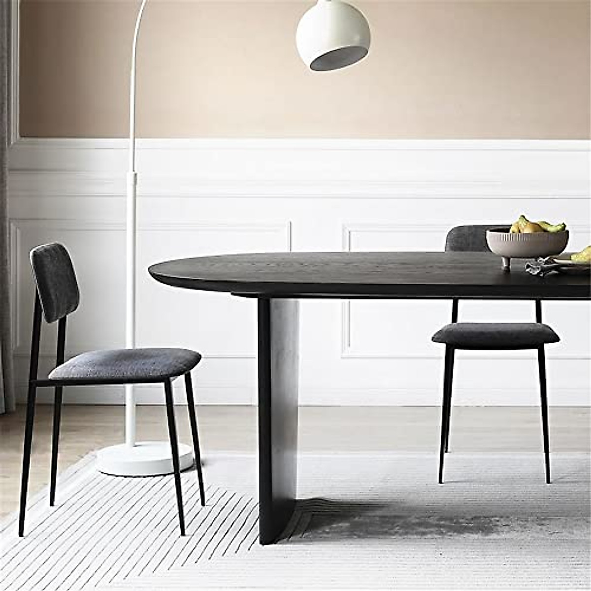 NIUYAO Modern Solid Oval Table with Double Pedestal, Natural Black Wood Top Table Simplicity Wabi-sabi Style Furniture for Dining Room Kitchen Leisure Coffee Table -55" L x 27.5" W x 29.5" H