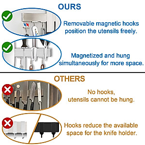 HomeSimplex 16 Inch Magnetic Knife Holder for Refrigerator - Knife Magnetic Strip for Fridge with Magnetic Hooks - Double Sided Magnetic Knife Bar - Stainless Steel Kitchen Magnetic Knife Hanger Rack