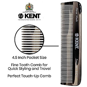 Kent A FOT Handmade Pocket Comb for Men, Women and Kids, All Fine Tooth Hair Comb Straightener for Everyday Grooming and Styling Hair, Beard and Mustache, Saw Cut and Hand Polished, Made in England