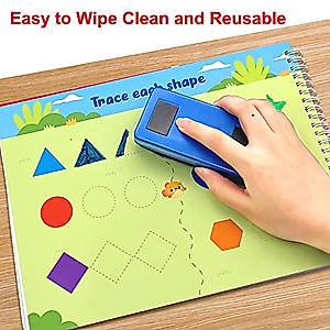 Handwriting Practice Book for kids, 40 Pages Toddlers Preschool Learning Activity Autism Educational Montessori Toys Learn Number Letters Shapes Animal & Sight Words Workbook with 8 Dry Erase Markers