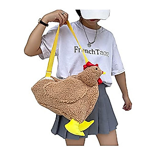 Cute Chicken Crossbody Bags for Women Girl Plush Handbags Cartoon Rooster Shoulder Bag (Khaki)