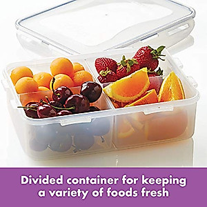 LOCK & LOCK Easy Essentials Food Storage lids/Airtight containers, BPA Free, Rectangle-54 oz-for Snacks (4 Section), Clear