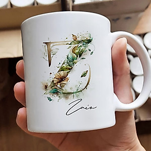 Gossby Personalized Custom Mug (Z) Personalized Alphabet Customized Coffee Mug Cup Gift for Girlfriend/Wife/Mom/Sister, Personalized White Ceramic Mug 11oz 15oz Gifts for Special Day