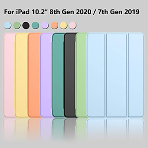 iMieet iPad 9th Generation Case 2021/iPad 8th Generation Case 2020 10.2 Inch with Pencil Holder, iPad 7th Gen 2019 Case with Soft Baby Skin Silicone Back, Auto Wake/Sleep Cover (Sky Blue)