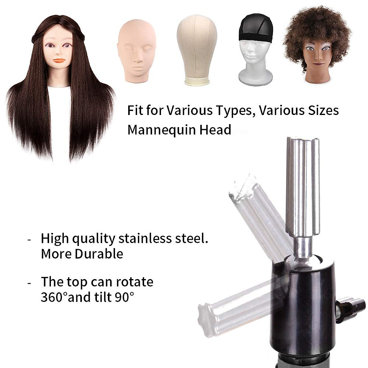 Wig Stand Tripod 55 Inch Metal Wig Mannequin Head Tripod Stand For Hairdressing Training Head Adjustable Wig Tripod Stand with Tool Tray (Mannequin Head Not Included)