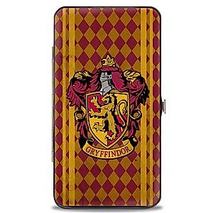 Buckle-Down Hinge Wallet - GRYFFINDOR, Crest Stripes/Diamonds Red/Golds, 7" x 4"