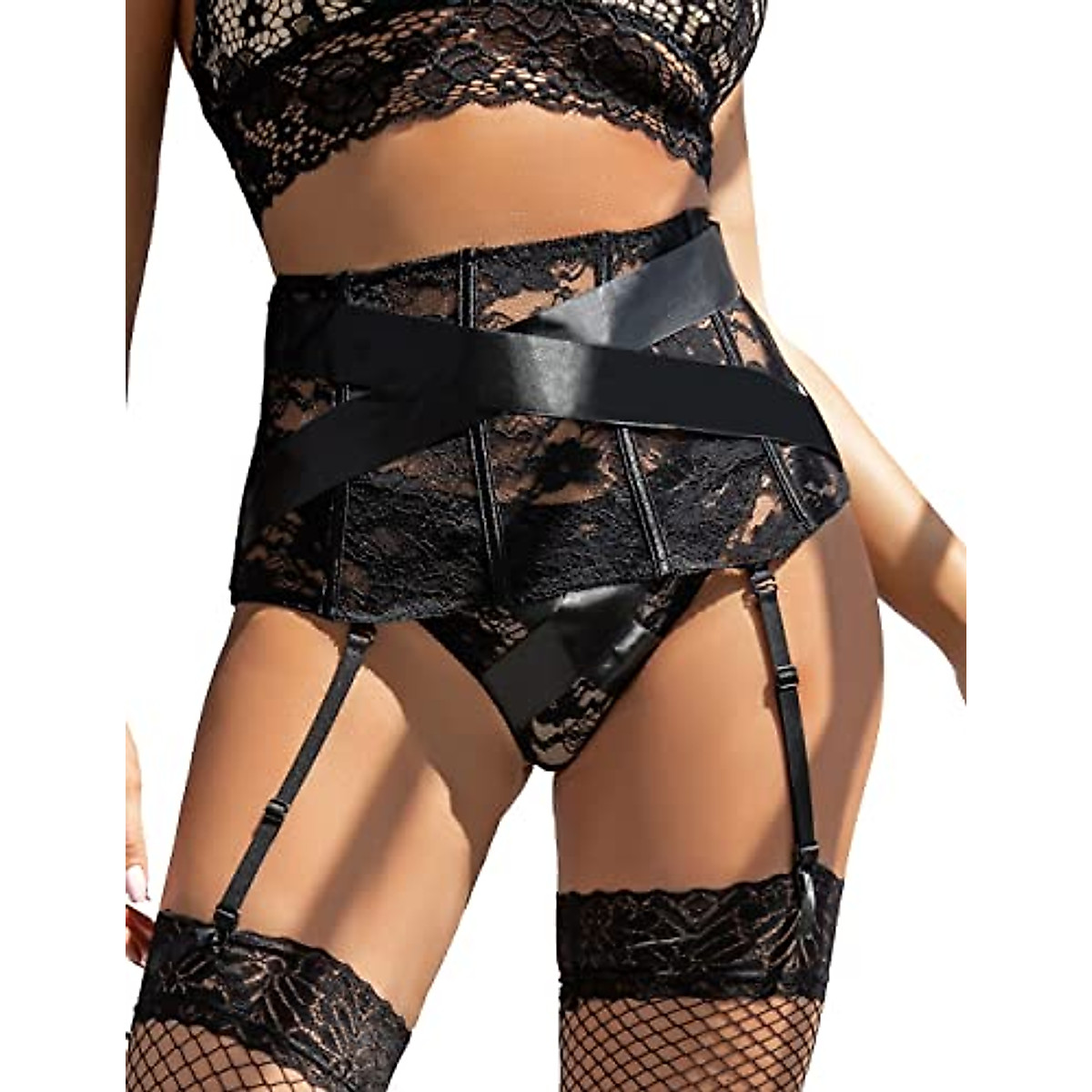 ohyeah Women High Waisted Garter Belt Plus Size Lace Garter Belt Set Suspender Belt for Stocking(No Stockings)