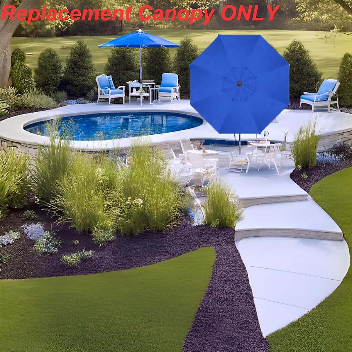 Bayside21 Patio Umbrella Replacement Canopy for 9ft 8 Ribs Outdoor Patio Fabric Replacement Umbrella Canopy Sun 9 ft Umbrella Blue