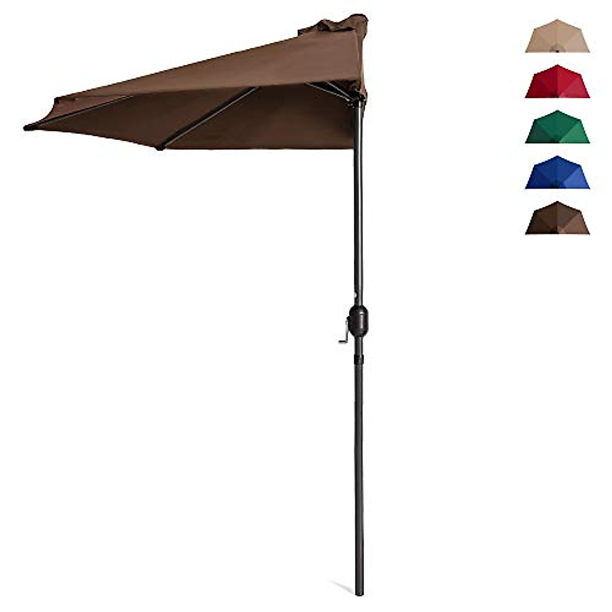 Best Choice Products 9ft Steel Half Patio Umbrella for Backyard, Deck, Garden w/ 5 Ribs, Crank Mechanism, UV- and Water-Resistant Fabric - Brown