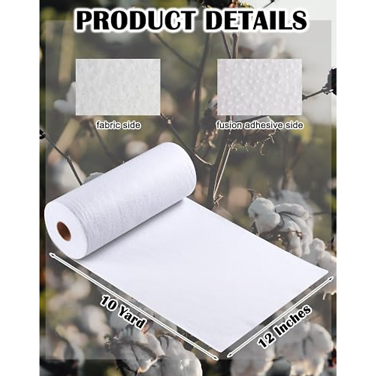 Fusible Fleece Interfacing, One-Sided Loft Fusible Fleece for Sewing, Quilting, Crafts, Clothing, Bags (12 Inches x 10 Yard) Medium Weight, Easy Iron-On Application, Enhanced Projects