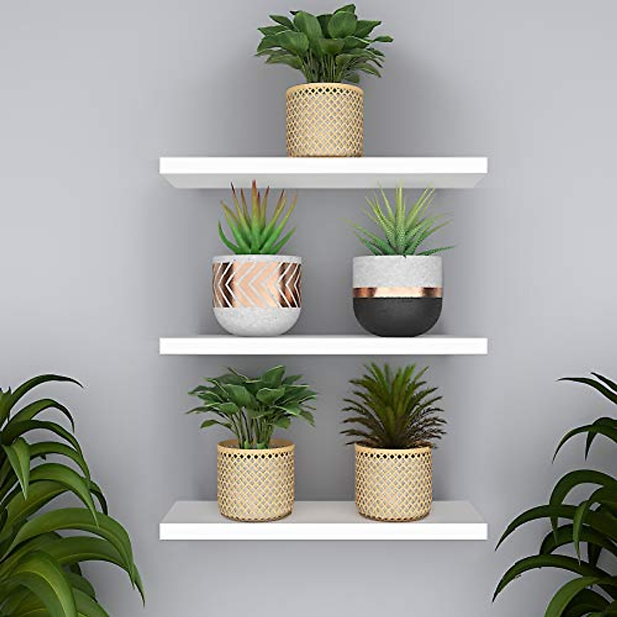 Tiasott Wall Mounted Floating Shelves Set of 3,White Wall Display Floating Shelf,Solid Wood Wall Shelves 3 Pack,Invisible Storage Shelf for Wall,Organize to Photos,Books,Showpiece,Trophy and More.