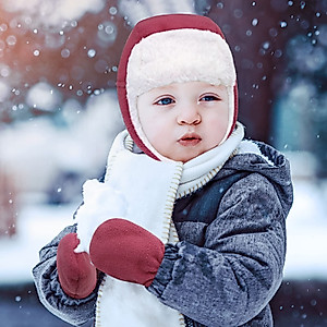 Baby Girl Winter Hat Toddler Hats for Girls Boys Sherpa Lined Trapper Hat Baby Hats and Mittens Toddler Gloves Rose 12-24 Months