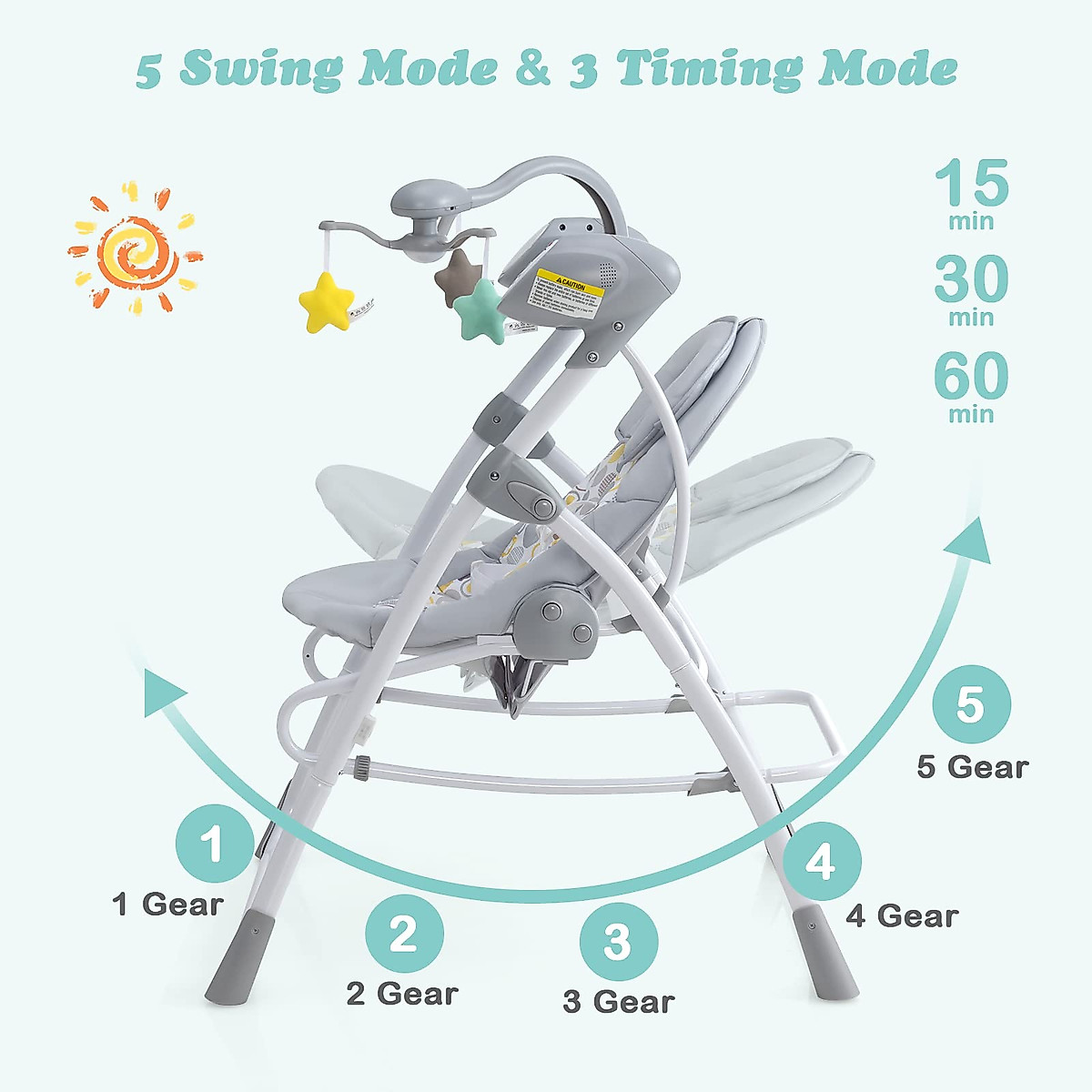 INFANS 2 in 1 Baby Swing and Bouncer for Infants, Portable Newborn Rocker with 5 Speed Sway Music Timing 3 Toys Remote Control, Easy Fold, Compact Electric Baby Swing for 0-6 Months Boy Girl
