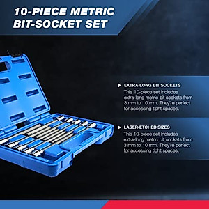 Neiko 10076A 3/8-Inch Drive Extra Long Allen Hex Bit Socket Set, Metric, 3 mm - 10 mm | S2 and Cr-V Steel, 7-Piece Set