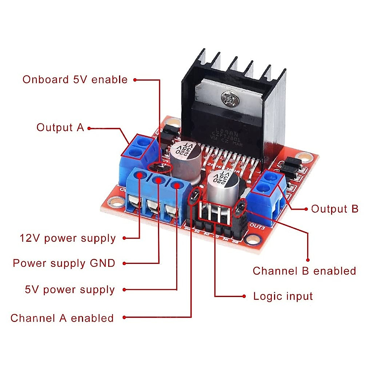 Aideepen 5pcs L298N Motor Driver Controller Board Module Stepper Motor DC Dual H Bridge for Arduin0 Smart Car Power UN0 MEGA R3 Mega256O