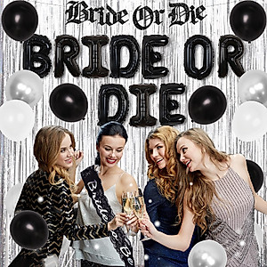 Bride or Die Bachelorette Party Decorations Black and Silver Gothic Bridal Shower Decorations Bride to Be Sash Banner Foil Fringe Balloons for Hen Engagement Wedding Party Supplies