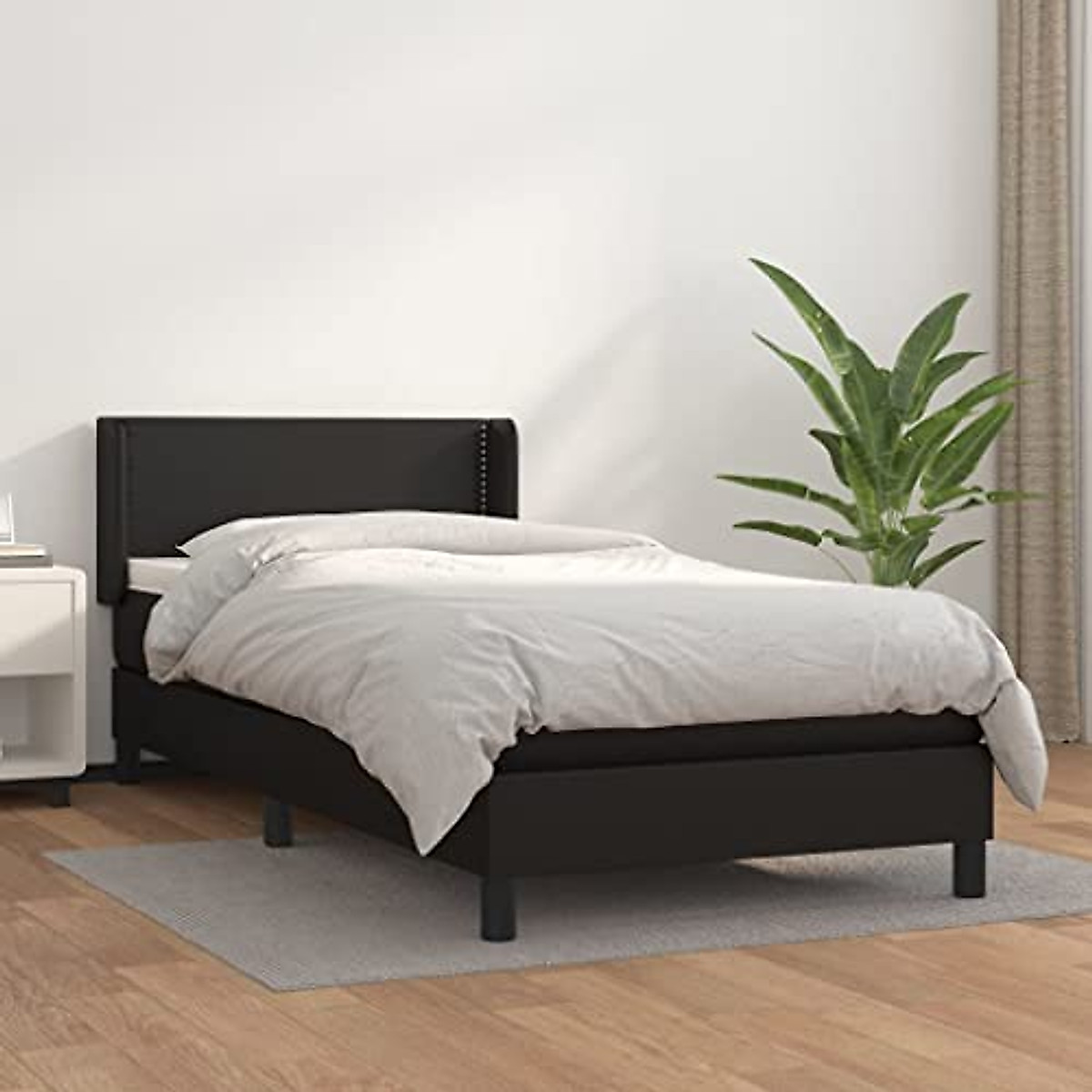 Bed Frames for Bed Room Box Spring Bed with Mattress Black Twin Faux Leather Headboard with Metal