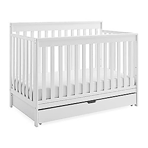 Delta Children Mercer 6-in-1 Convertible Crib with Storage Trundle, Greenguard Gold Certified, Bianca White