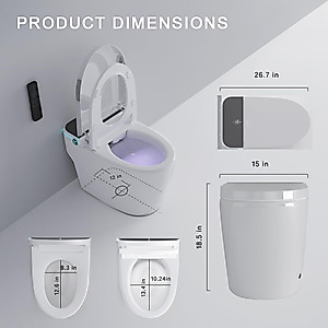 Auto Open/Close Lid Smart Toilet Bidet with Built-in Tank, Auto Flush & Wash, Elongated Heated Seat, Adjustable Water Temperature, and LED Light (1.28GPF)