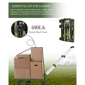 UPWOIGH Folding Hand Truck,400 lb Heavy Duty Cart,Multifunctional Hand Cart,Green Portable Folding Luggage Cart with 7 Tank Wheels and 2 Bungee Cords,Ideal for Moving, Traveling,Shopping and Camping