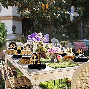 LINGTEER Happy 41st Birthday Table Honeycomb Centerpieces Cheers to 41st Birthday 41 Years Old Party Table Decorations Gift Sign.
