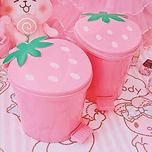 BxuxJar Strawberry Trash Can, Kawaii Mini Trash Can with Lid Cute Room Decor Bathroom Trash Cans, Kawaii Room Decor Strawberry Garbage Can with Lid for Home, Car, Bathroom
