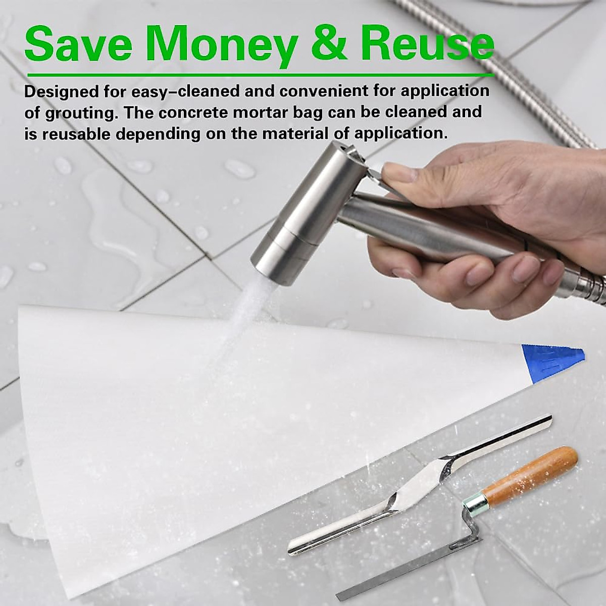 Tahikem 3 Pack Tile Grout Masonry Mortar Bag, 12" by 24" Heavy Duty Tear Resistant Puncture Tip Cement Sealer Bag, Mortar Bag Masonry, Grout Bag for Tile Installation, Grouting Bag (12x24 inch, Blue)