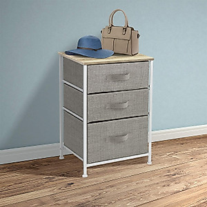Sorbus Nightstand with 3 Drawers - Bedside Furniture & Accent End Table Chest for Home, Bedroom Accessories, Office, College Dorm, Steel Frame, Wood Top, Easy Pull Fabric Bins (Beige)