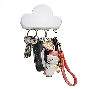 TWONE White Cloud Magnetic Key Holder for Wall - Novelty Adhesive Cute Key Hanger Organizer, Easy to Mount - Powerful Magnets Keep Keychains and Loose Keys Securely in Place