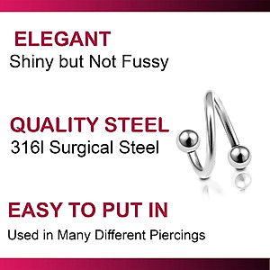bodyjewellery 2pcs 18g Spiral Barbell Cartilage Earring Lip Tragus Eyebrow Hoop Helix Twisted Bar Surgical Steel Studs BBDJ Balls 10mm