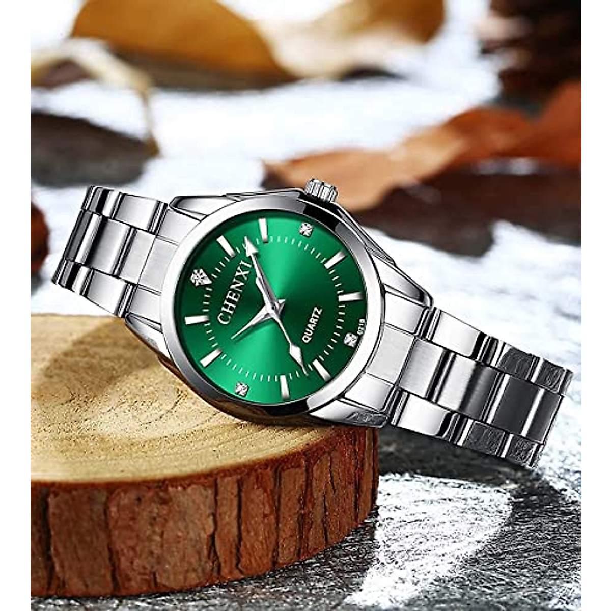 XCZAP Watches for Women Ladies Colorful Dial Simple Girls Stainless Steel Quartz Watch Waterproof Luminous, with Premium Crystal Accented(Green)