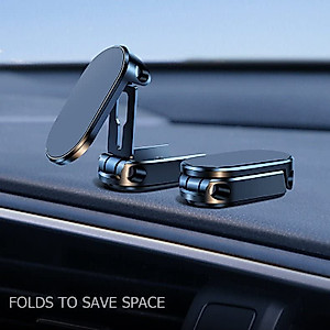2023 New Alloy Folding Magnetic Car Phone Holder, Magnetic 360° Car Phone Holder Stand Dashboard Folding Bracket Universal (Black)