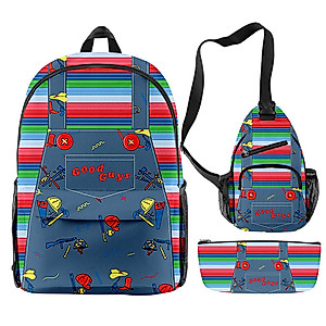 BINGTIESHA Chucky Season 2 Backpack Three-piece Sets Casual Harajuku TV Play Oxford Cloth Travel Bag Style Backpack (JY08070)