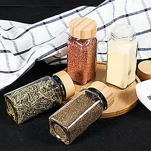 CycleMore 24 Pcs Spice Jars with Bamboo Lids 4 oz Glass Spice Jars with Labels - Minimalist Blank Spice Labels Stickers, Black Labels Stickers, Collapsible Funnel