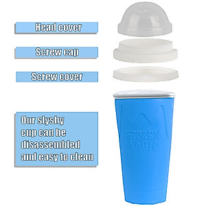 Ragnify Slushy Cup Slushie Maker Ice Cup Silica Cup Pinch Cup Summer Cooler Smoothies Cup Double Layer Squeeze Cup Slush Maker Cup Home DIY Smoothie Cup for Children and Adult (Blue)