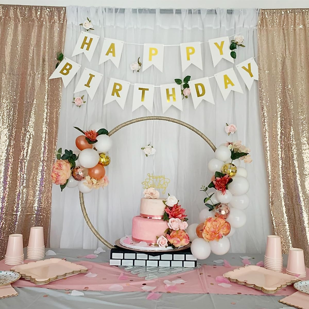 White Happy Birthday Banner With Shiny Gold Letters, Swallowtail Design Hanging Signs Party Decorations