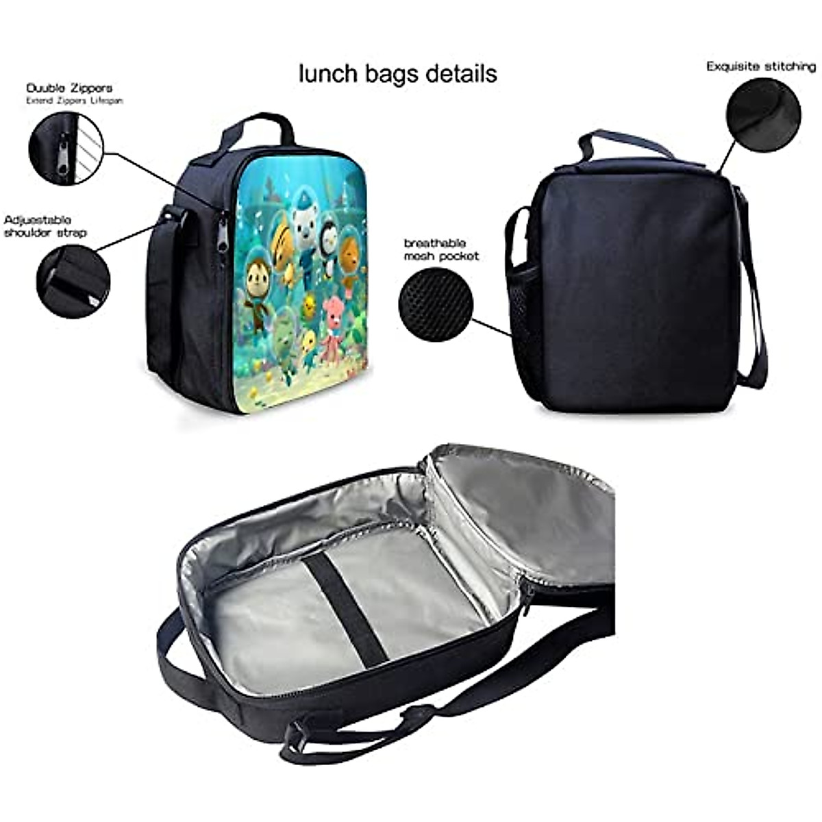 IKBAGVBK The Octo.Nauts 3 Piece Kids Study Backpack,School Backpack and Lunch Bag & Pencil Case Set for Student Boys Girls