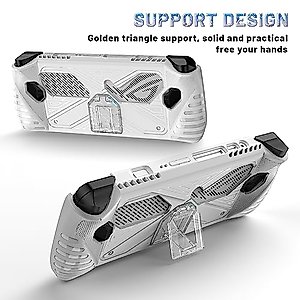 PAKESI Protection Case for ASUS ROG Ally - Rugged TPU with Built-in Stand for Game Handheld Console - Anti-Drop Shockproof Shell (White)