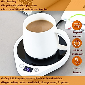 Coffee Mug Warmer, Coffee Warmer & Cup Warmer for Desk 2-12 Hrs Timer, 4H Auto Shut Off - Electric Cup Warmer with 3-Temperature Settings, Beverage Warmer for Office & Home Use (White)