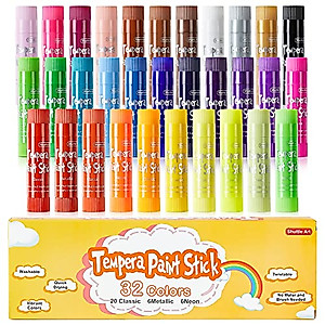 Tempera Paint Sticks, 32 Colors Solid Tempera Paint for Kids, Super Quick Drying, Works Great on Paper Wood Glass Ceramic Canvas