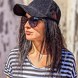 ATZI Corduroy Hat Women Men Baseball Cap Fathers Day Classic Casual Everyday Vintage Trendy Low Profile Prep Golf Fashion Stylish 6 Panel Curved Visor Bucket Adjustable Strap - Black