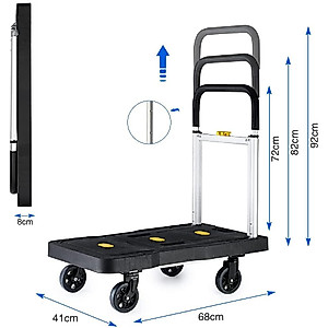 Platform Truck Folding Hand Truck 330 LB 2 Packs Heavy Duty Utility Dolly Flatbed Luggage Push Cart Fully Folded Compact Cart, Portable Trolley with Elastic Ropes Easy Storage, Lightweight for Moving