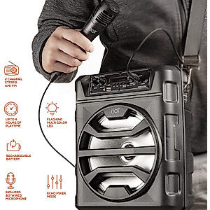 iJoy Karaoke Machine- Bluetooth Party Speaker with Microphone- LED Disco Lights and Voice Changing Effects- FM Radio, Rechargeable and Portable with HD Sound