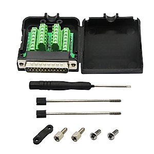 CERRXIAN DB25 Breakout Board, DB25 Male D-SUB Connector to DB25 Screw Solderless Wiring Terminal Module Breakout PCB Board Kits with Plastic Case (M Black)