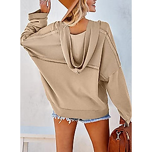 Dokotoo Casual Loose Long Sleeve Hoodies for Women Fashion Solid Button Down Batwing Sleeve Hooded Sweatshirt Khaki Large
