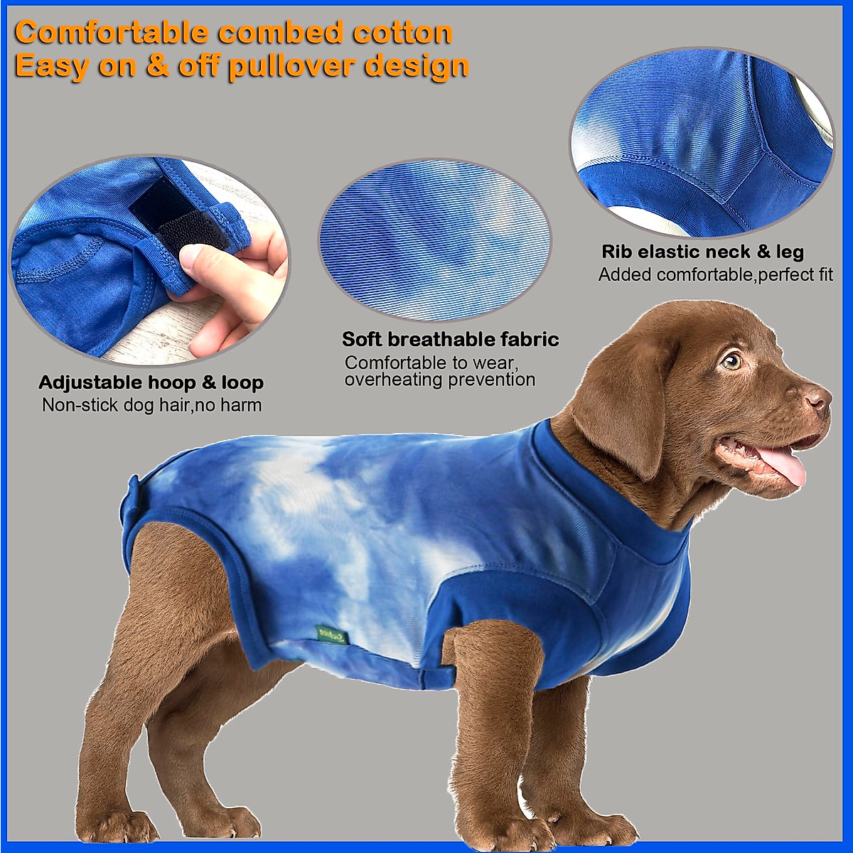 Sychien Dog Surgery Recovery Suit,Male Neuter Recovery Small Onesie Female Spay Cone Alternative Recovery Suit,Hoop & Loop Comfortable Surgical Bodysuit,Tie Dye Blue S