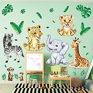 DECOWALL DSL-8067 Baby Jungle Animals Wall Stickers Decals Kids Nursery décor Baby Safari Boys Room Art Wallpaper Girl Decorations Elephant Lion Playroom Giraffe Bedroom