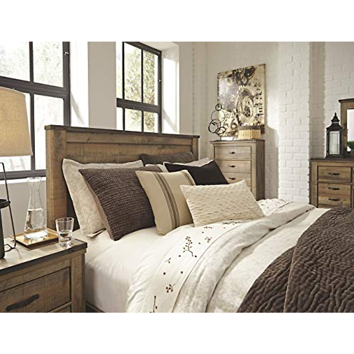 Signature Design by Ashley Trinell Rustic Panel Headboard, Queen, Warm Brown