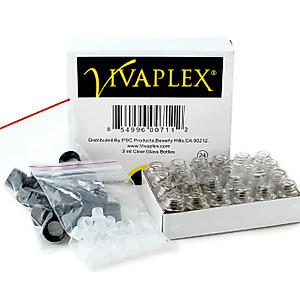 Vivaplex, 24, Clear, 2 ml (5/8 Dram) Glass Bottles, with Orifice Reducers and Black Caps