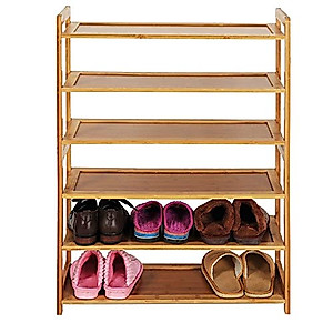 KCHEX 6 Tier Wood Bamboo Shelf Entryway Storage Shoe Rack Home Furniture Organizer Bench Holder Seat Natural Hallway Home